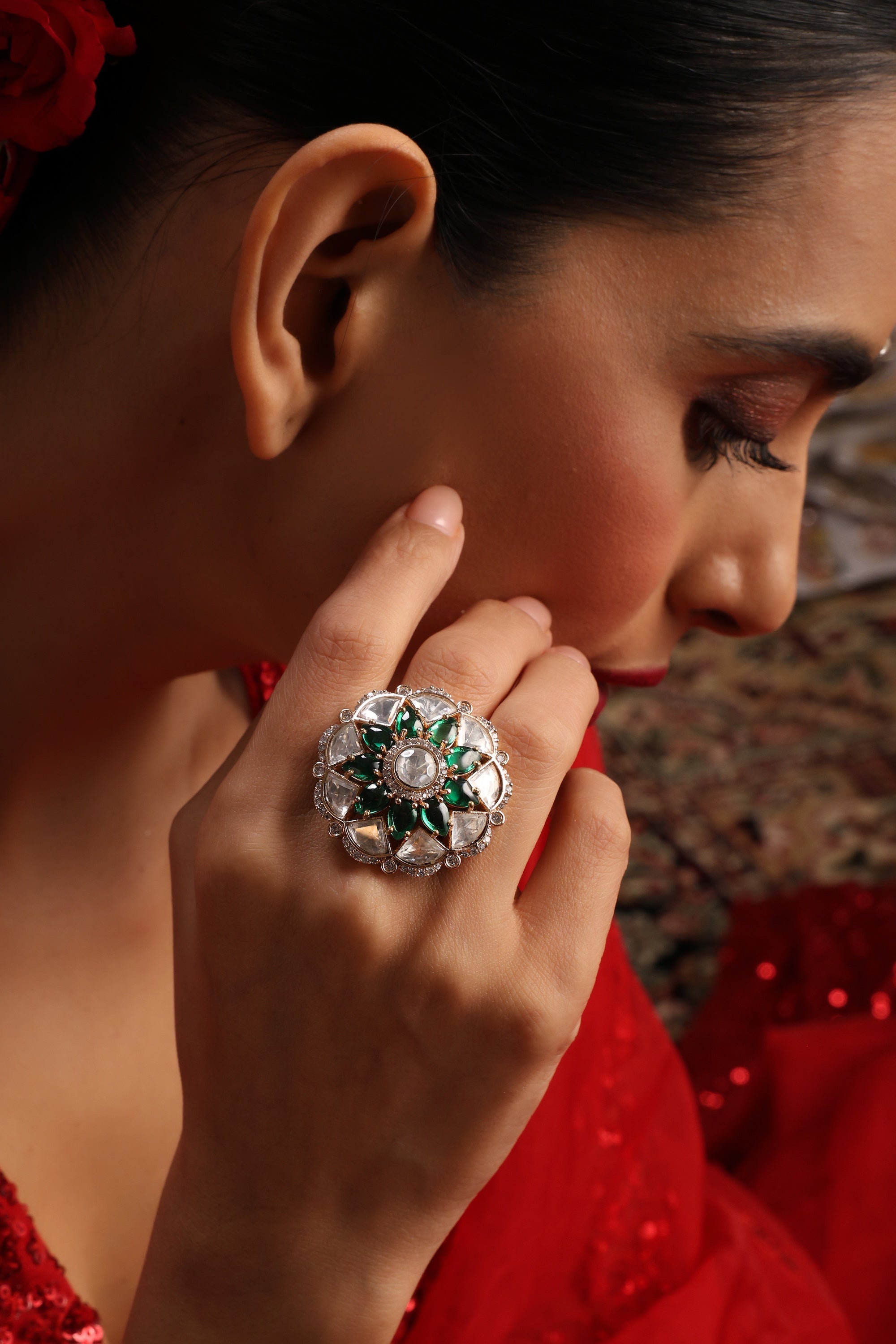 Oriana Emerald Polki Ring - Swabhimann – SWABHIMANN