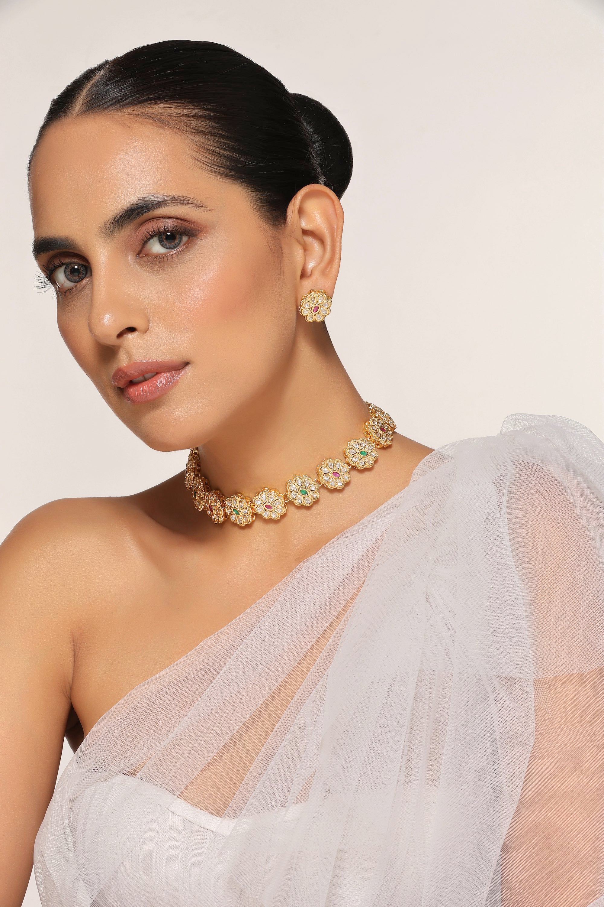 Tanisha Green and Red Kundan Necklace Set - Swabhimann Jewellery – SWABHIMANN