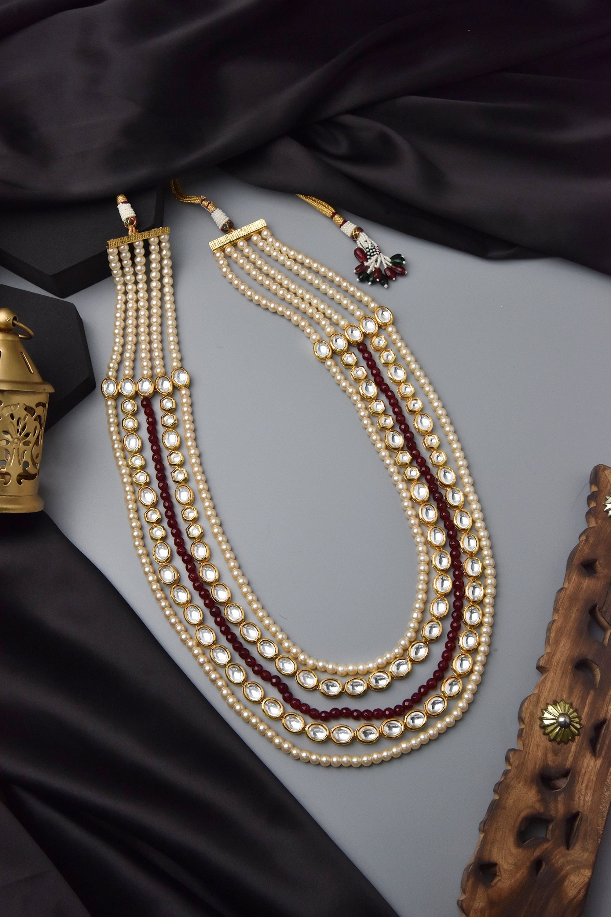Prithvi Red kundan and Pearl Layered Mala - Swabhimann Jewellery ...