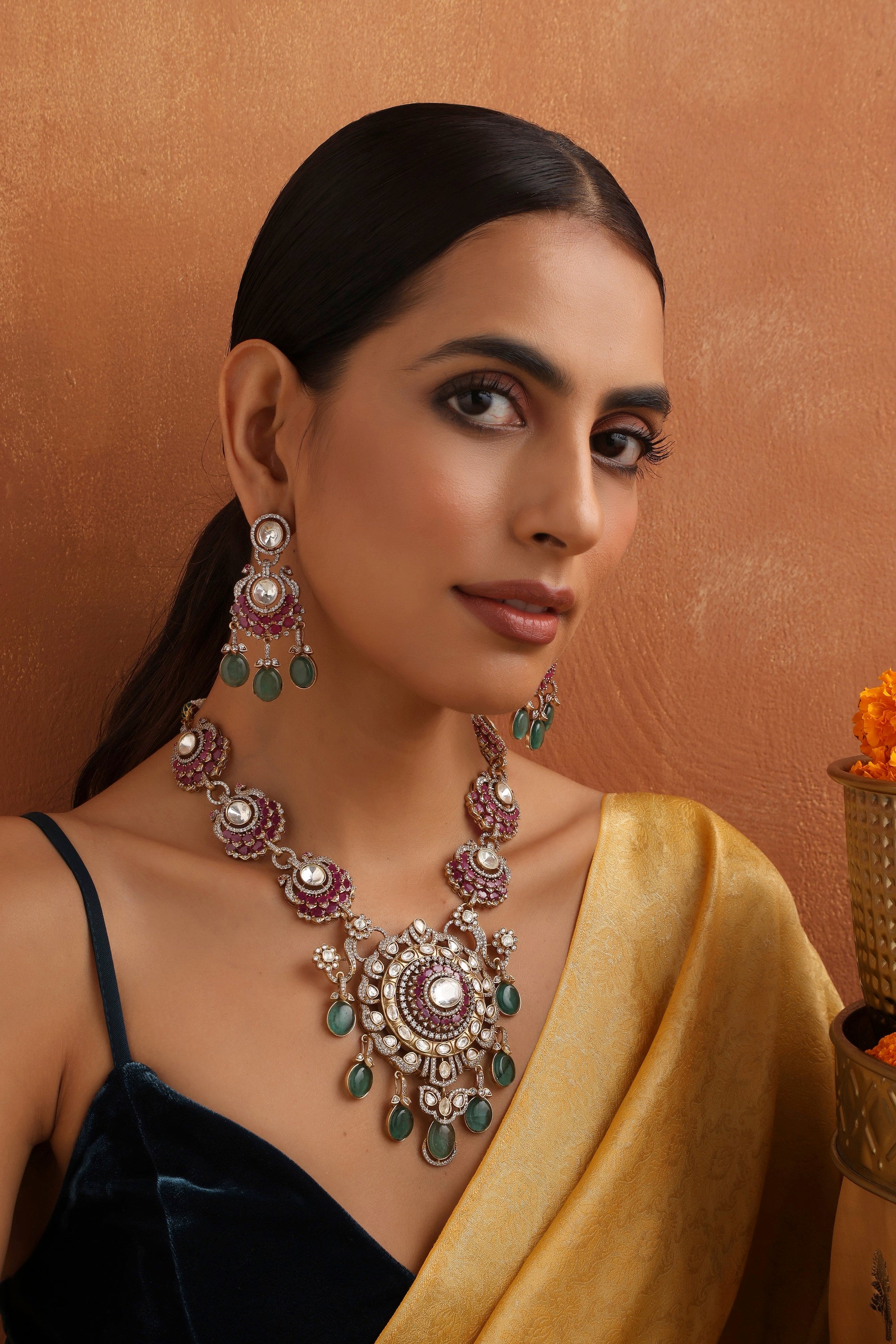 Raavya Multicolour Polki Necklace Set - Swabhimann Jewellery – SWABHIMANN