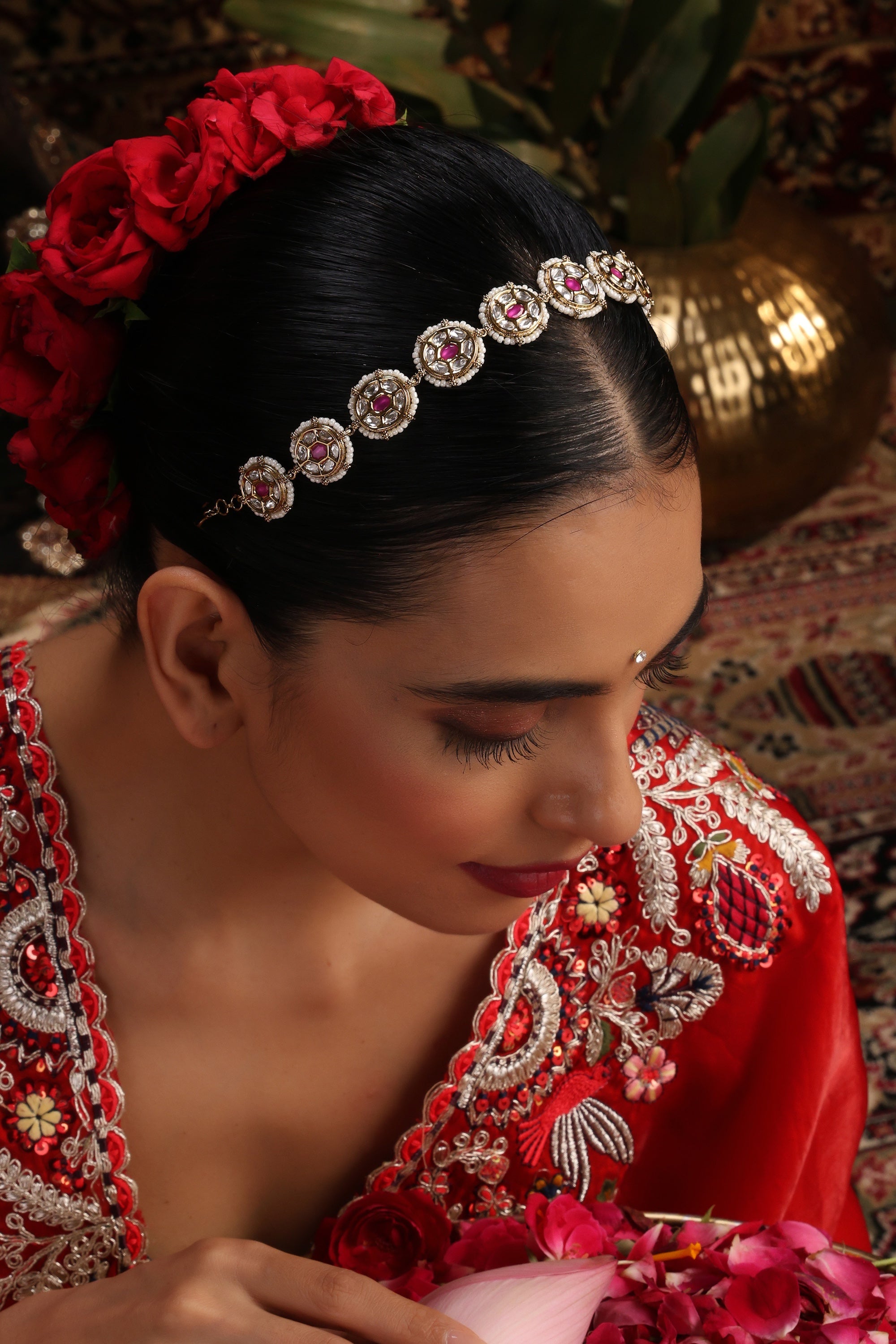 Suriti Red Polki Sheesh Phool - Swabhimann Jewellery – SWABHIMANN