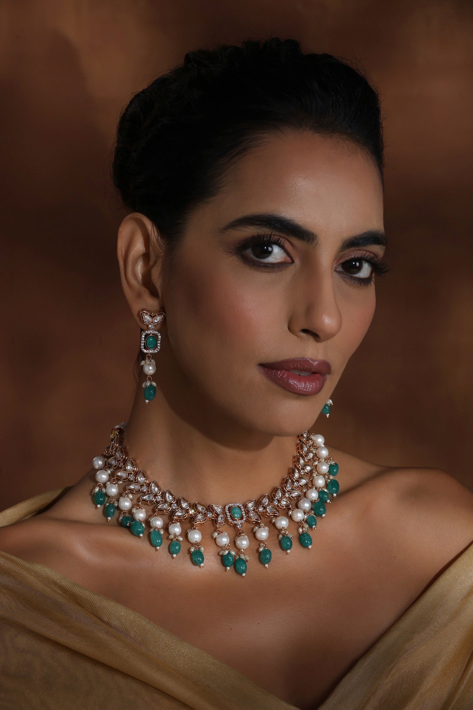 Vyan Green Polki Necklace Set - Swabhimann Jewellery – SWABHIMANN