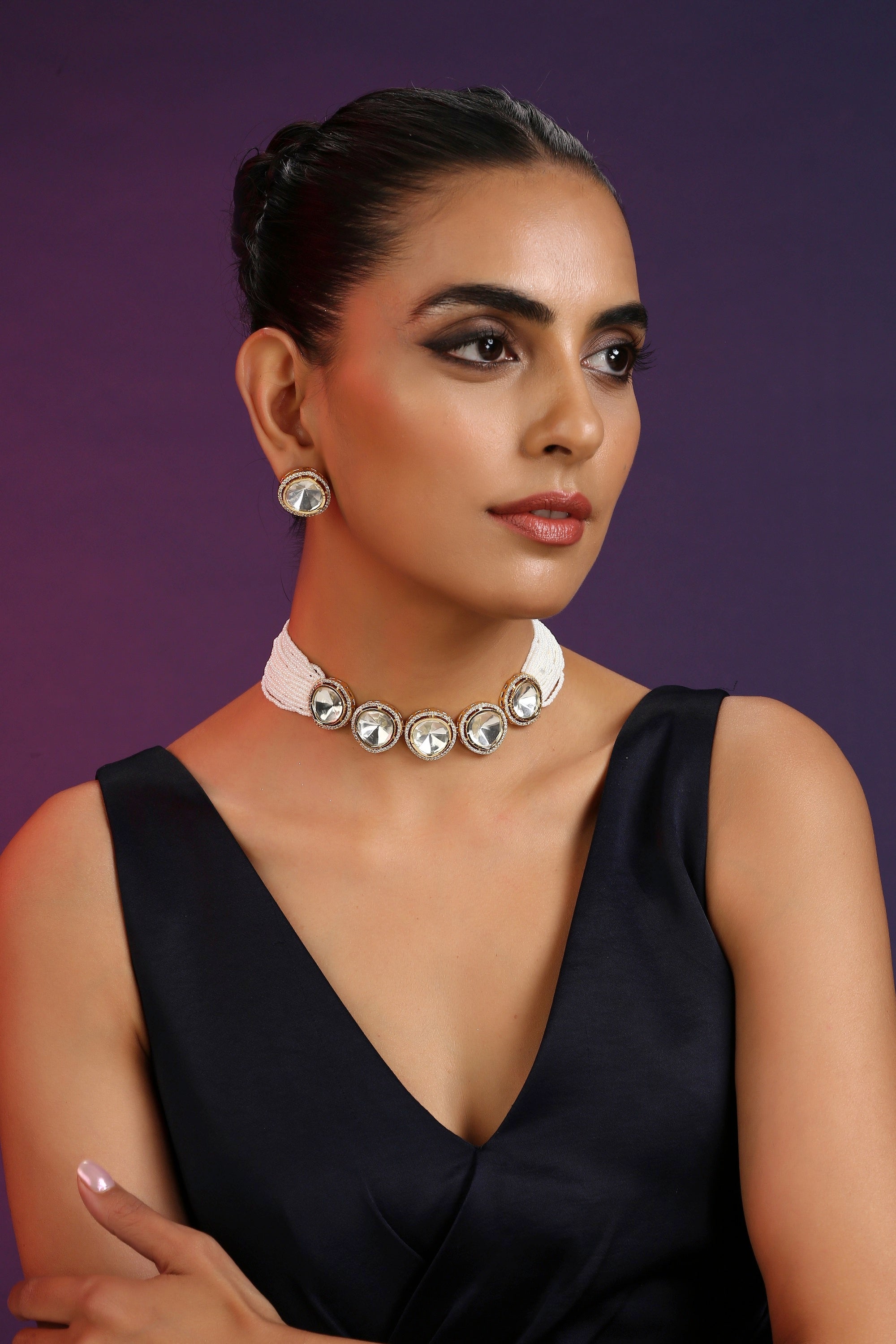 Arkh Gold Plated Polki and Pearl Choker Set - Swabhimann Jewellery ...